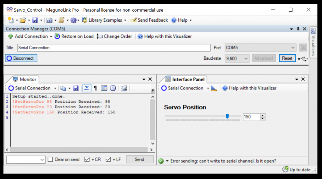 Example - Servo Control - Interface Panel - MegunoLink